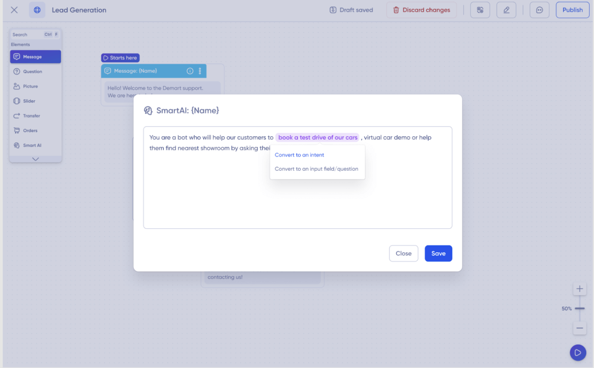 Enable Multiple Intent for Prompts in the Smart Block