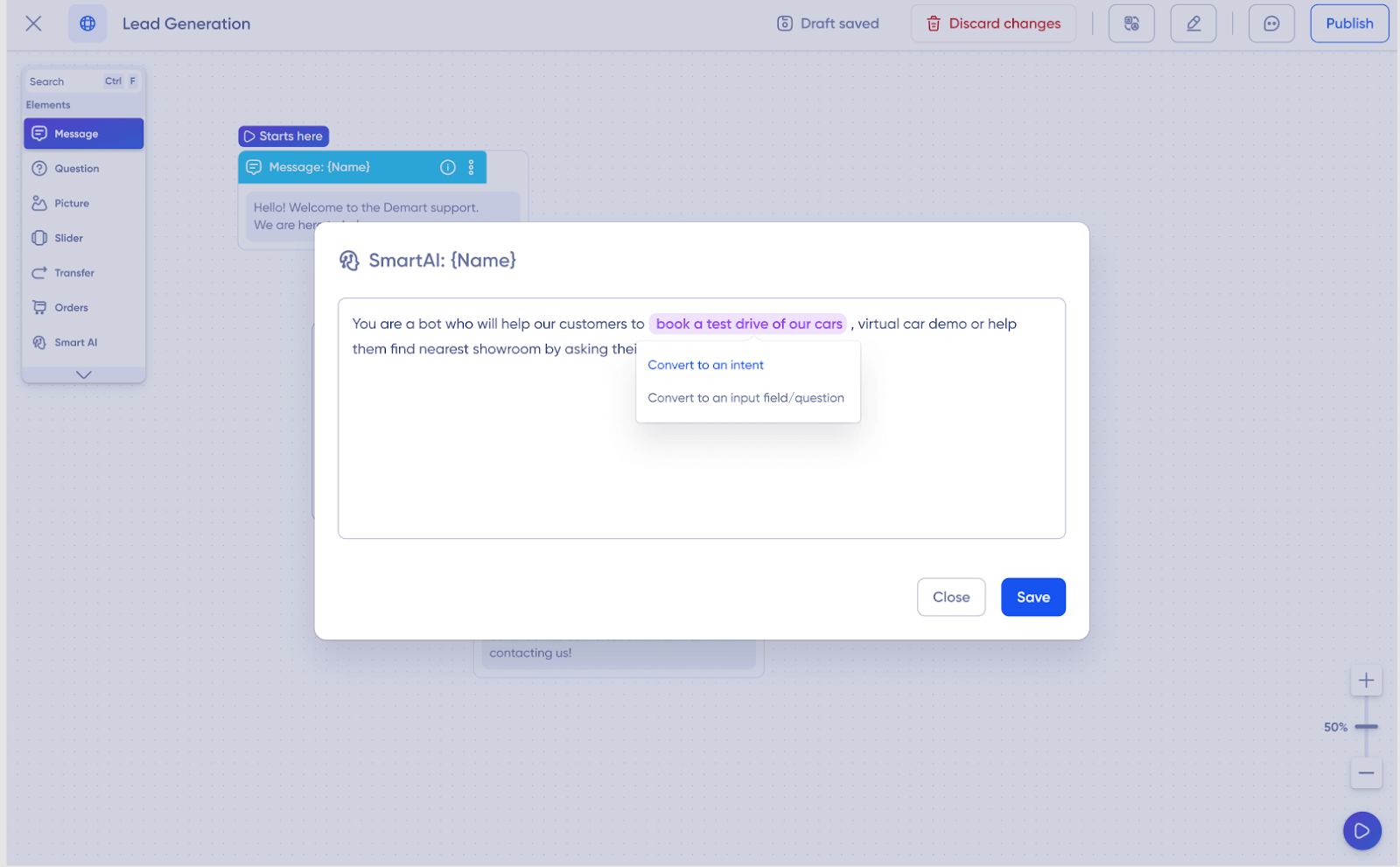 Enable Multiple Intent for Prompts in the Smart Block