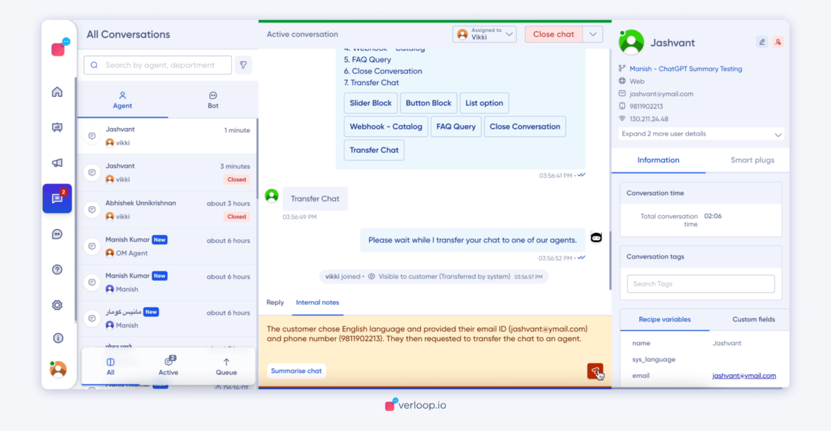 ChatGPT Powered AI-Summary Feature by Verloop.io